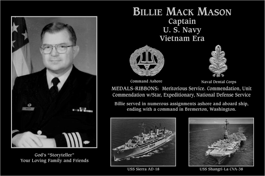 Captain Billie Mack Mason | Mt. Soledad Virtual Plaque