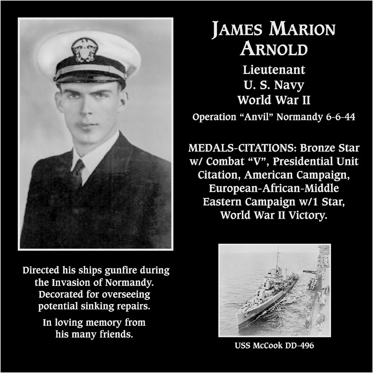 Lieutenant James Marion Arnold | Mt. Soledad Virtual Plaque