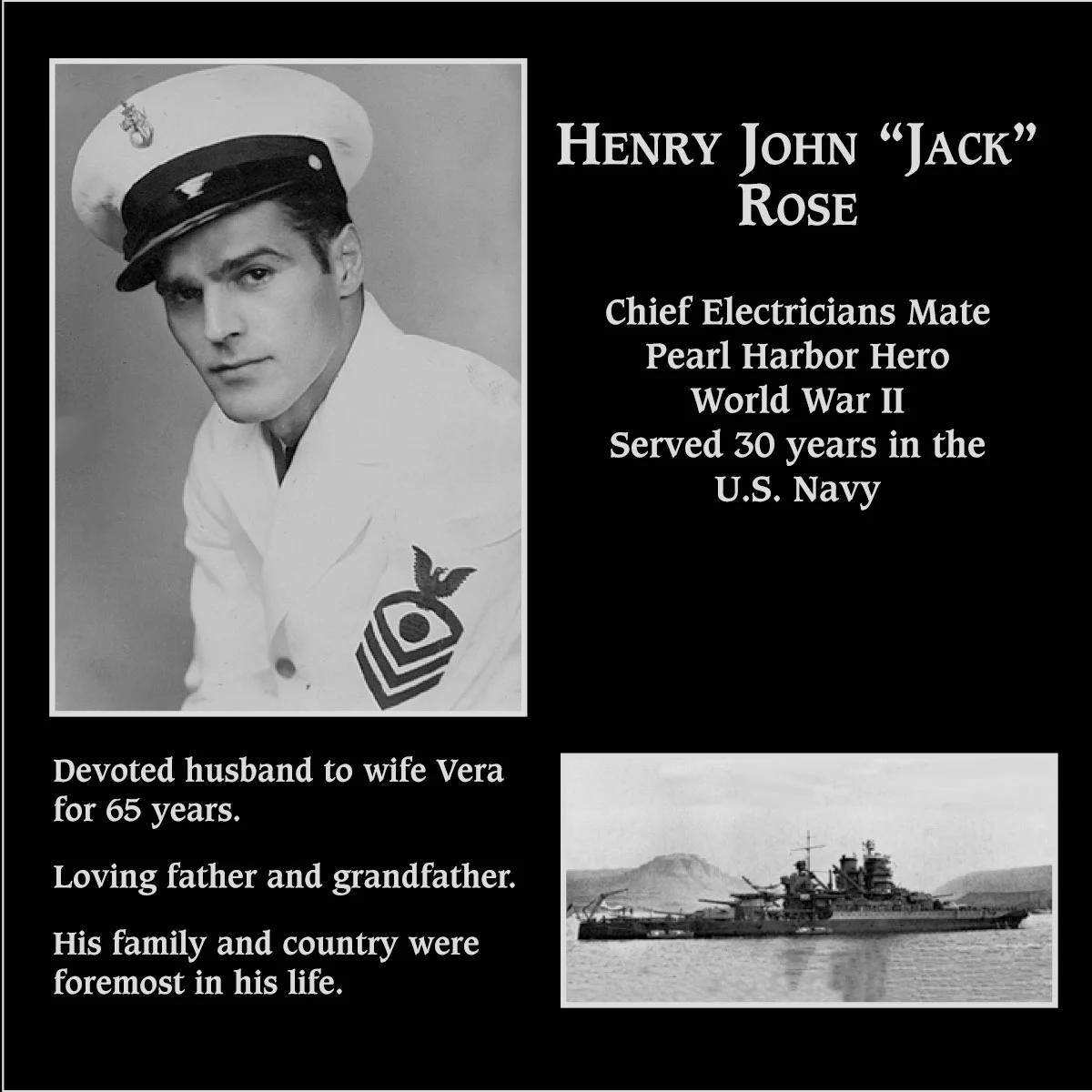 Chief Petty Officer Henry John Rose | Mt. Soledad Virtual Plaque