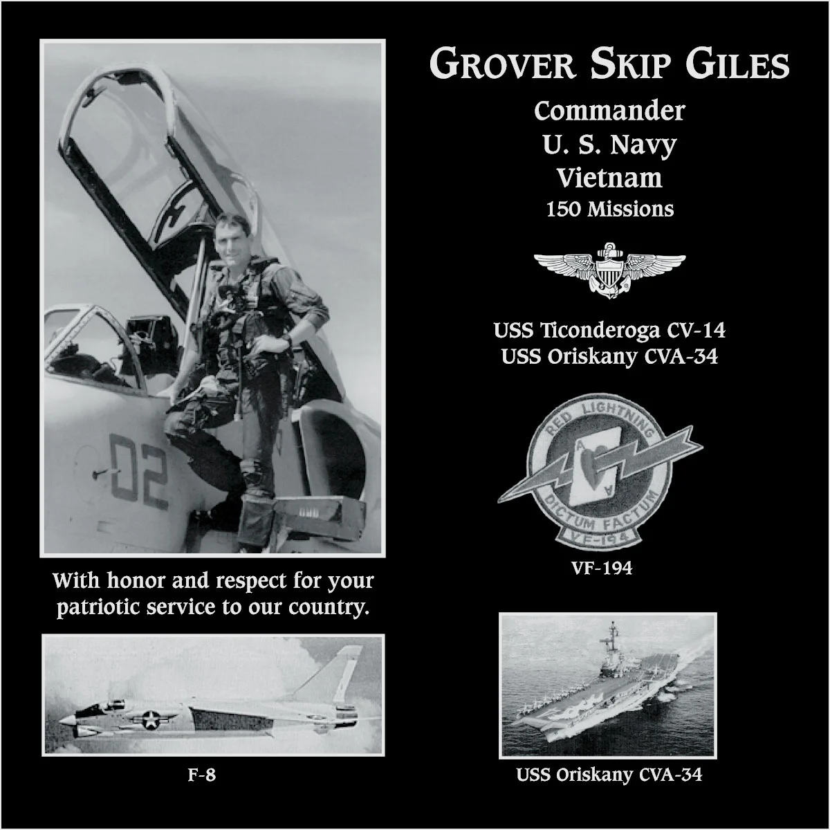 Commander Grover Skip Giles | Mt. Soledad Virtual Plaque