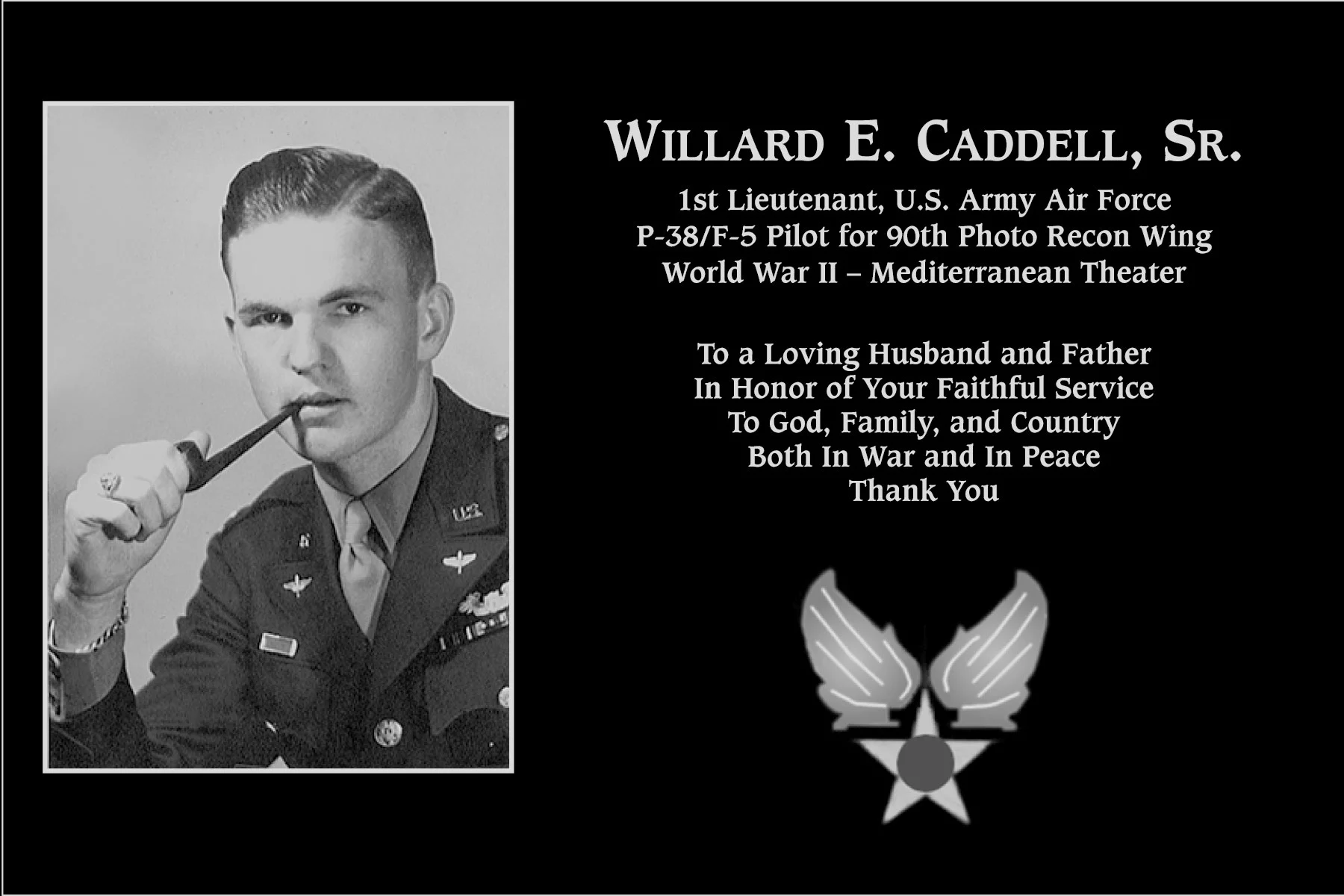 First Lieutenant Willard E. Caddell, Sr. | Mt. Soledad Virtual Plaque