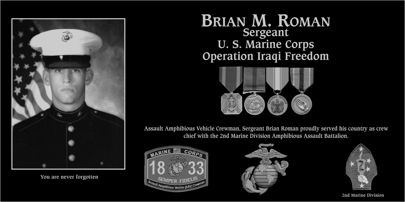 Sergeant Brian M Roman | Mt. Soledad Virtual Plaque