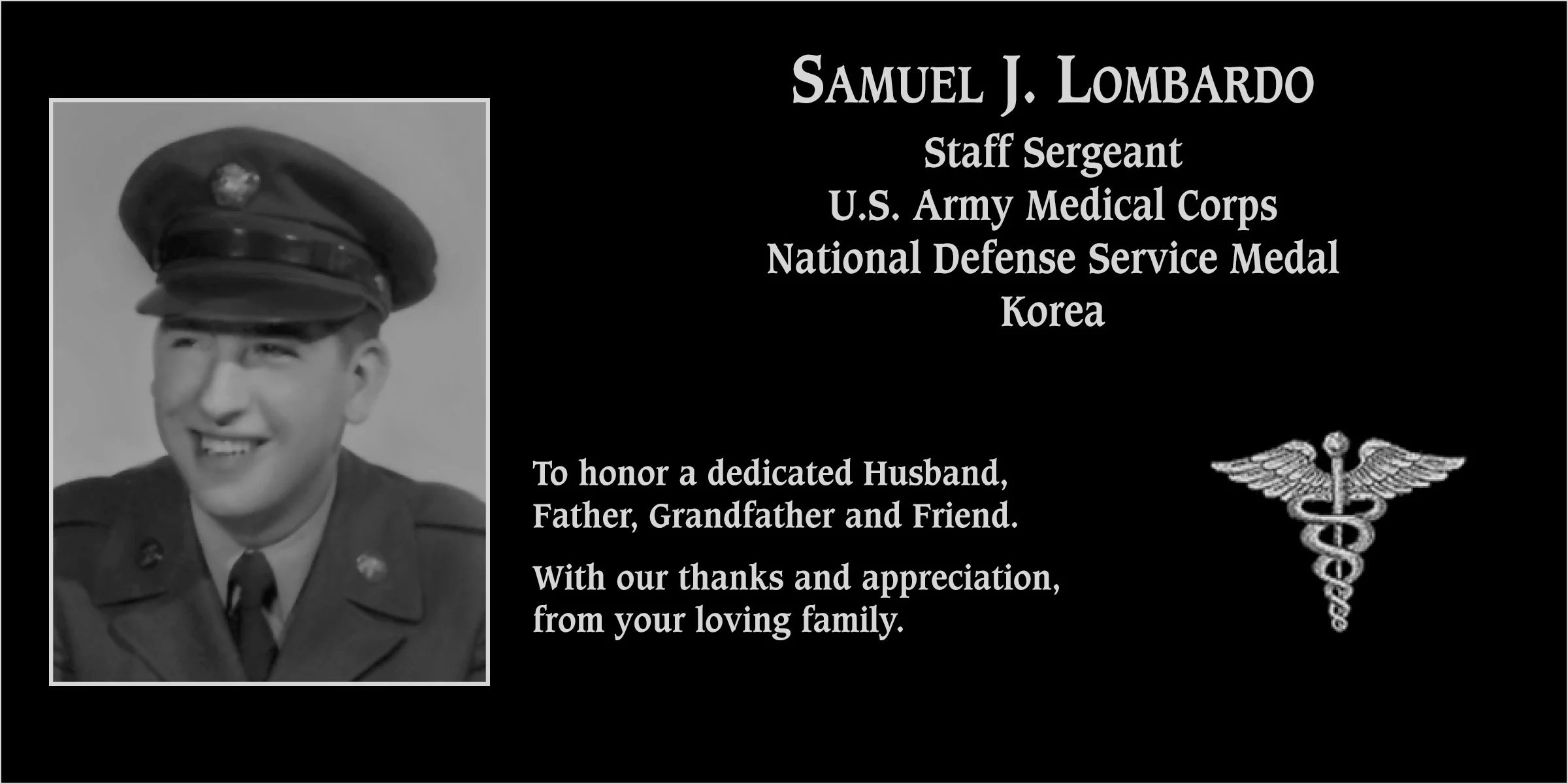 Staff Sergeant Samuel J Lombardo | Mt. Soledad Virtual Plaque