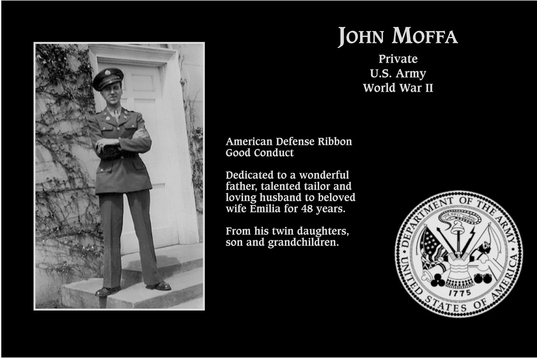 Private John Moffa | Mt. Soledad Virtual Plaque