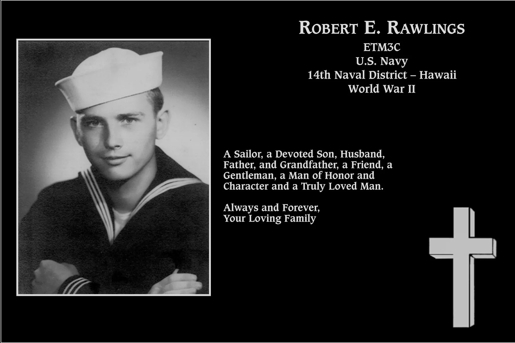 Petty Officer Third Class Robert E Rawlings | Mt. Soledad Virtual Plaque