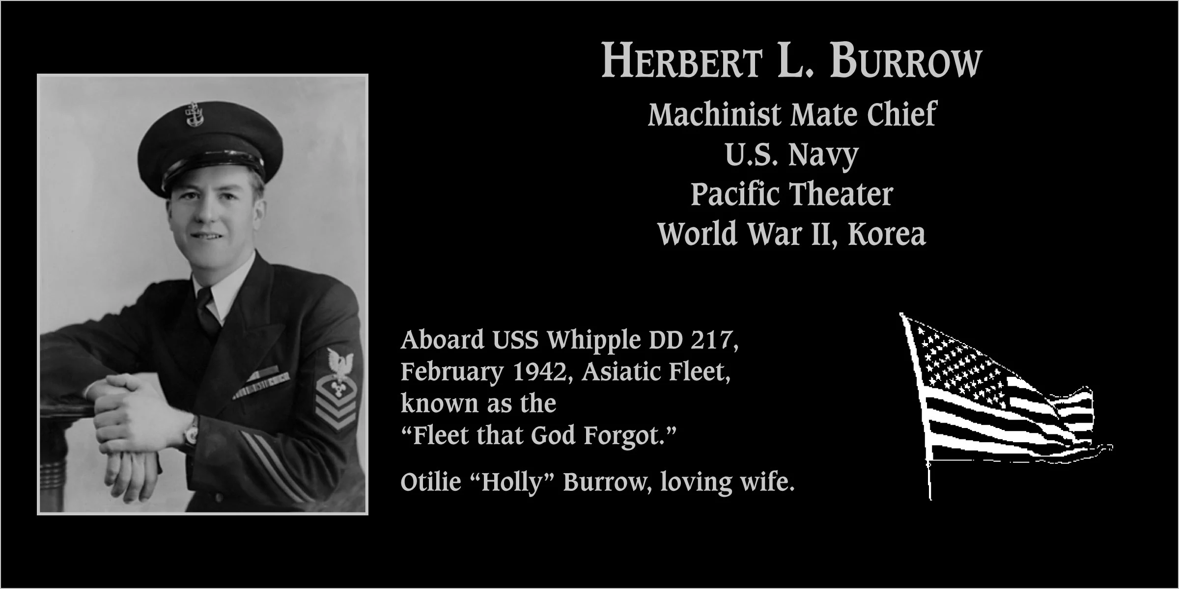 Chief Petty Officer Herbert L Burrow | Mt. Soledad Virtual Plaque