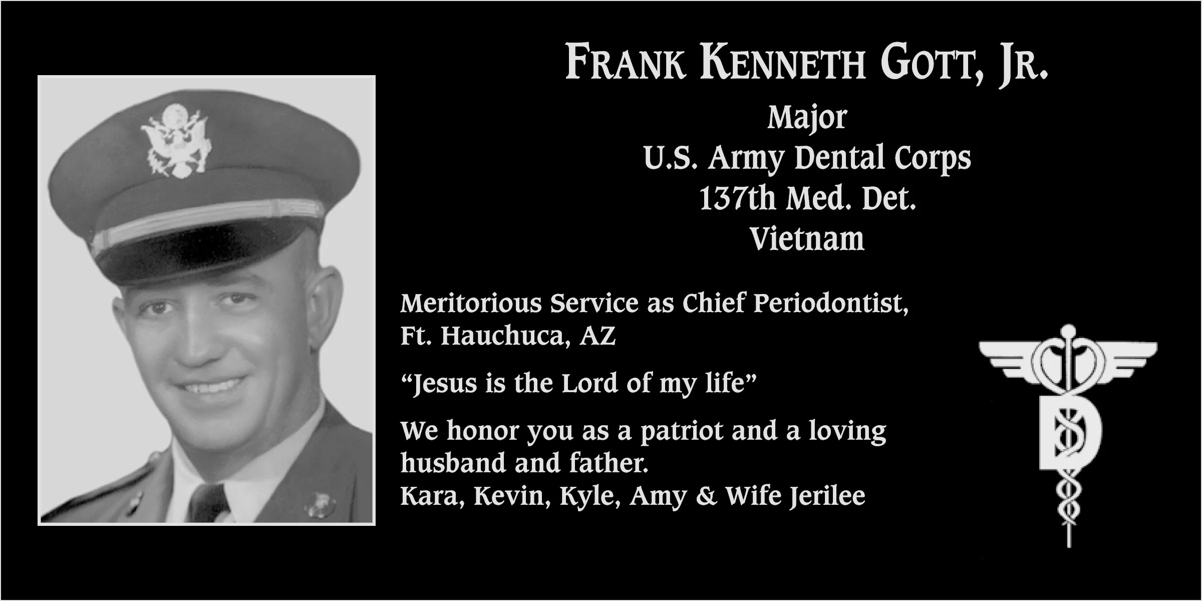 Major Frank Kenneth Gott, Jr. | Mt. Soledad Virtual Plaque