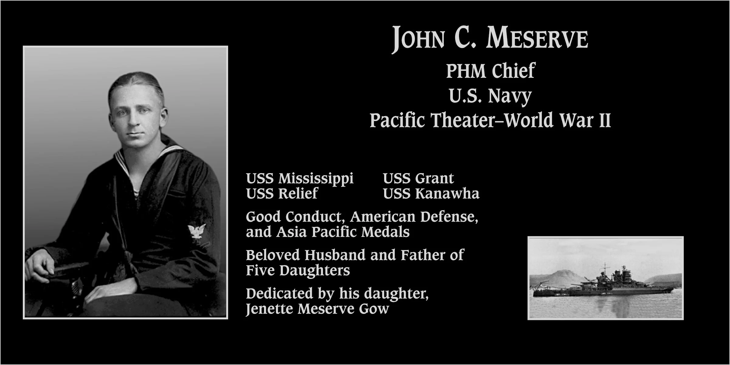Chief Petty Officer John C Meserve | Mt. Soledad Virtual Plaque