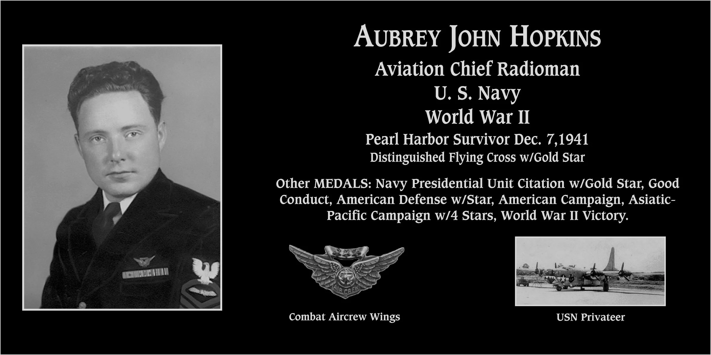 Chief Petty Officer Aubrey John Hopkins | Mt. Soledad Virtual Plaque