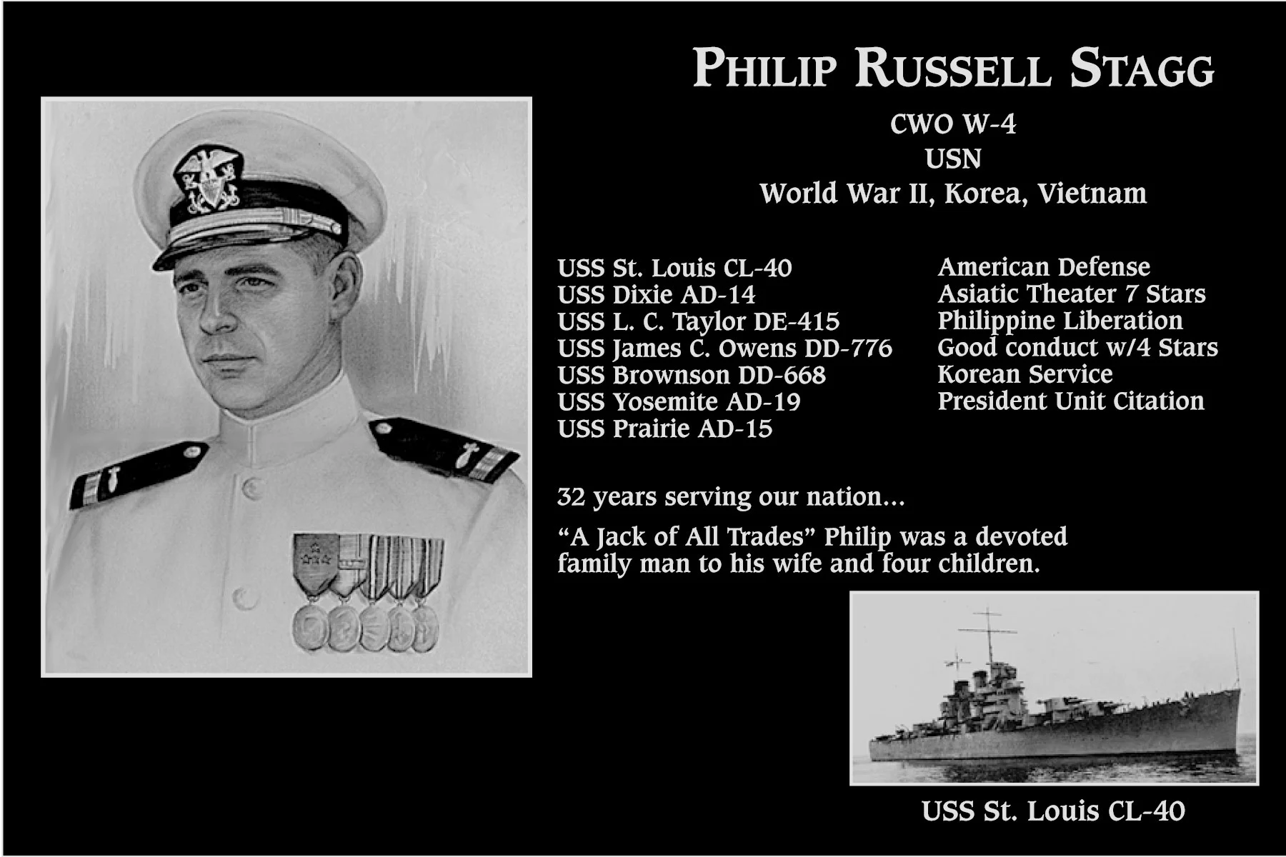 Chief Warrant Officer 4 Phillip Russell Stagg | Mt. Soledad Virtual Plaque