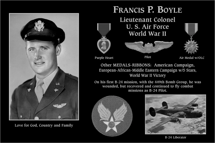 Lieutenant Colonel Francis P Boyle | Mt. Soledad Virtual Plaque