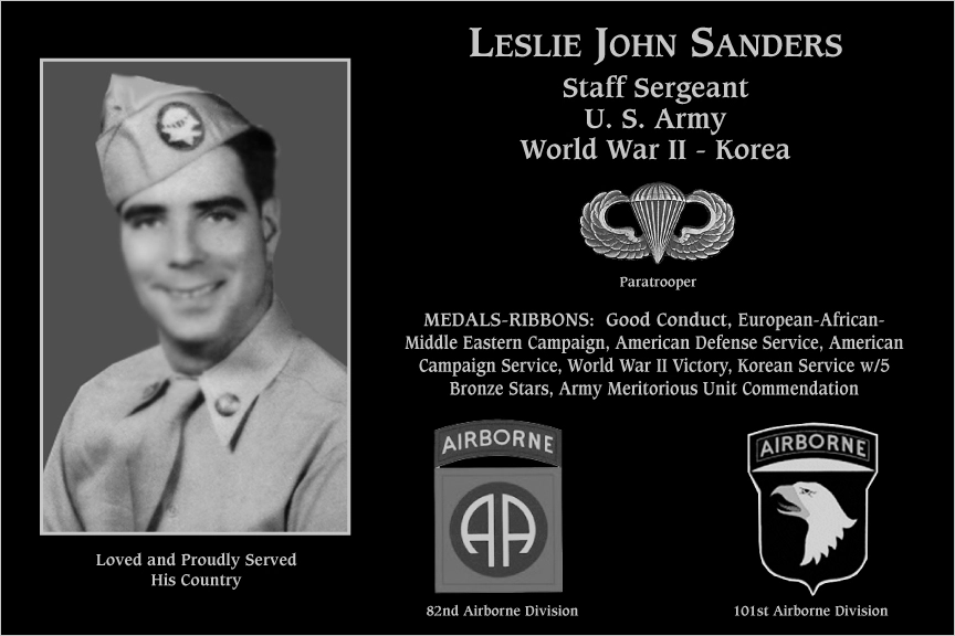 Staff Sergeant Leslie John Sanders | Mt. Soledad Virtual Plaque
