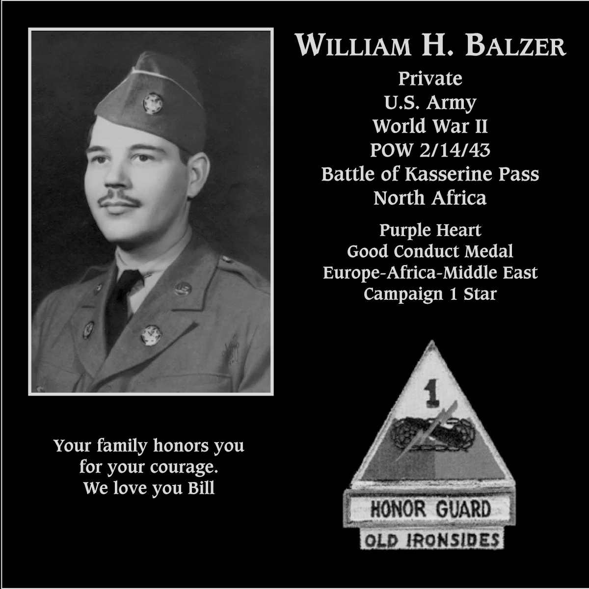 Private William H Balzer | Mt. Soledad Virtual Plaque
