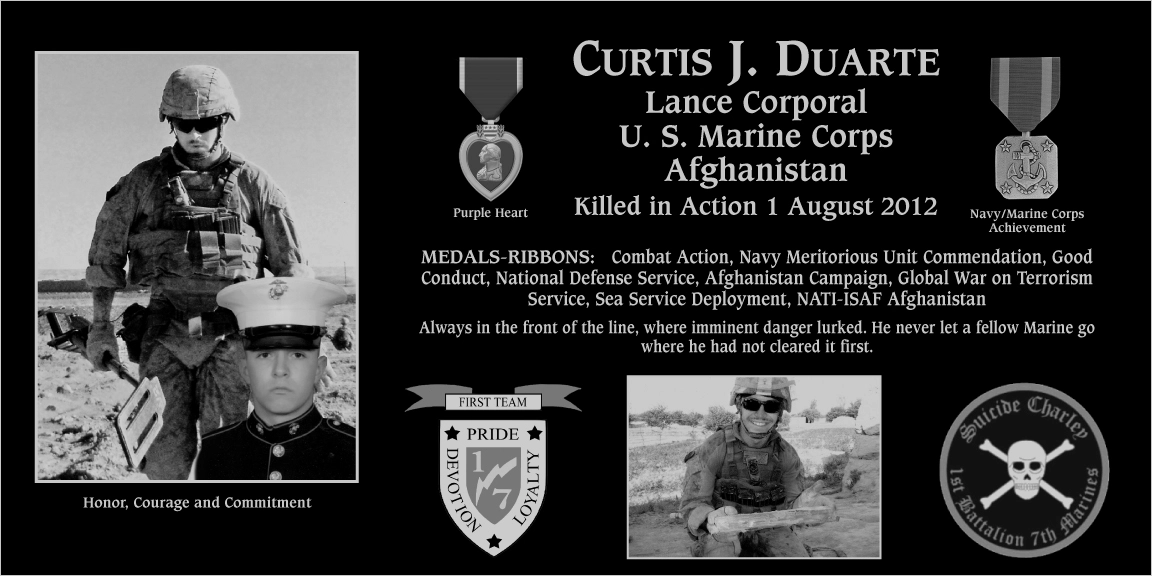 Lance Corporal Curtis J Duarte | Mt. Soledad Virtual Plaque