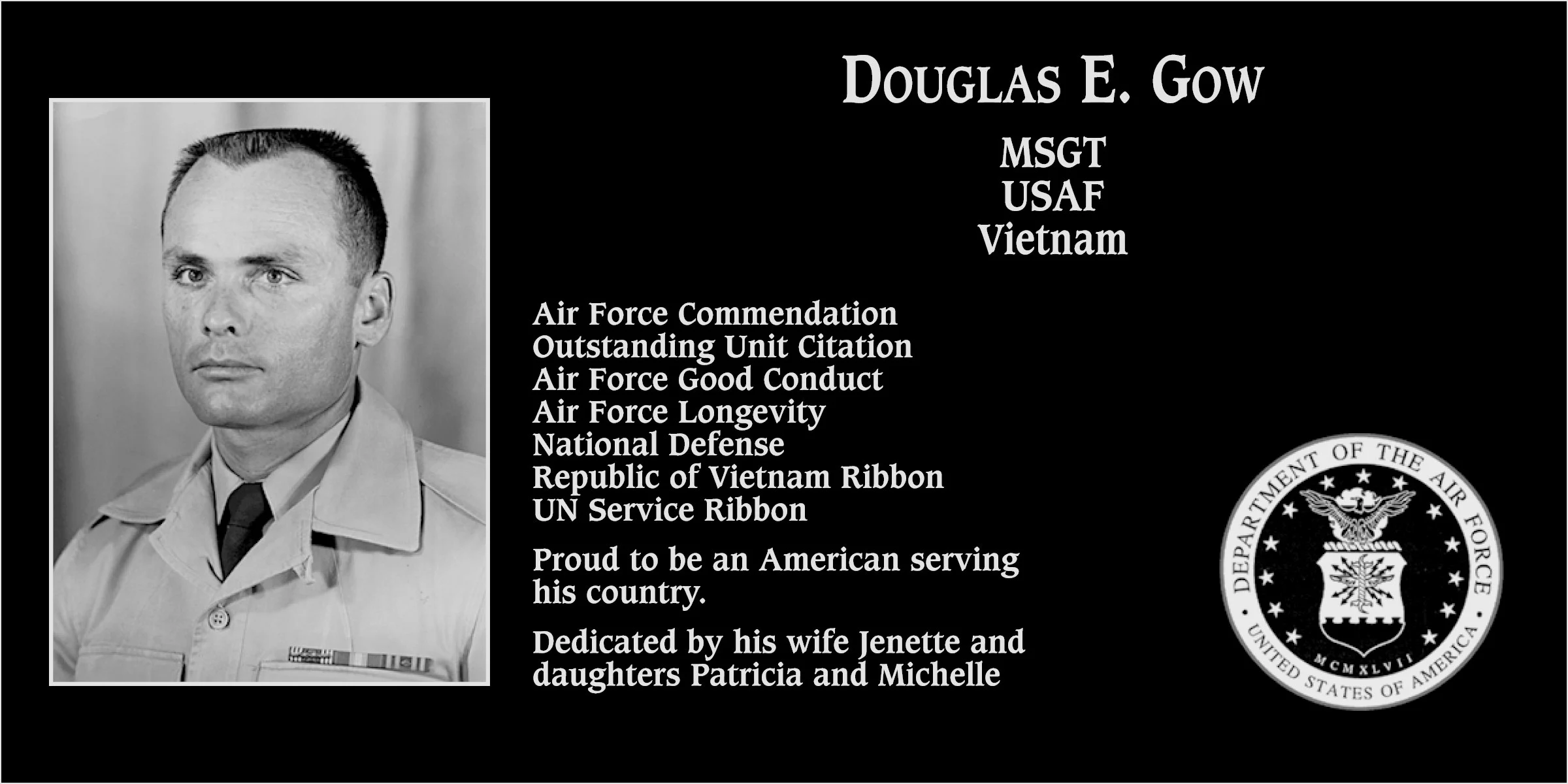 Master Sergeant Douglas E Gow | Mt. Soledad Virtual Plaque
