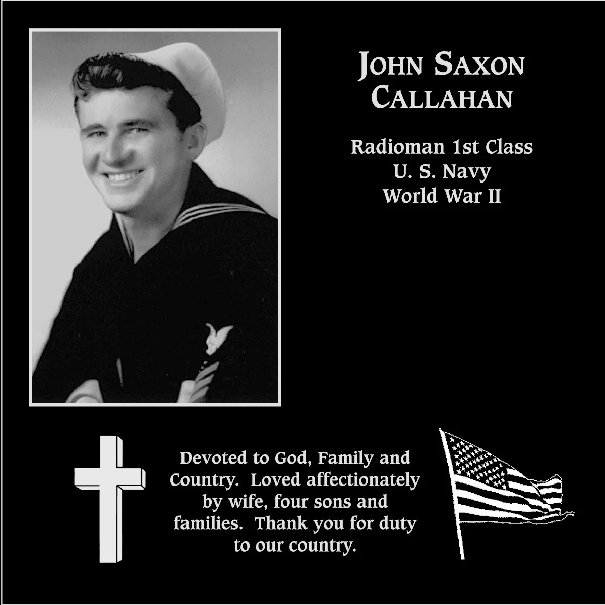 Petty Officer First Class John Saxon Callahan | Mt. Soledad Virtual Plaque