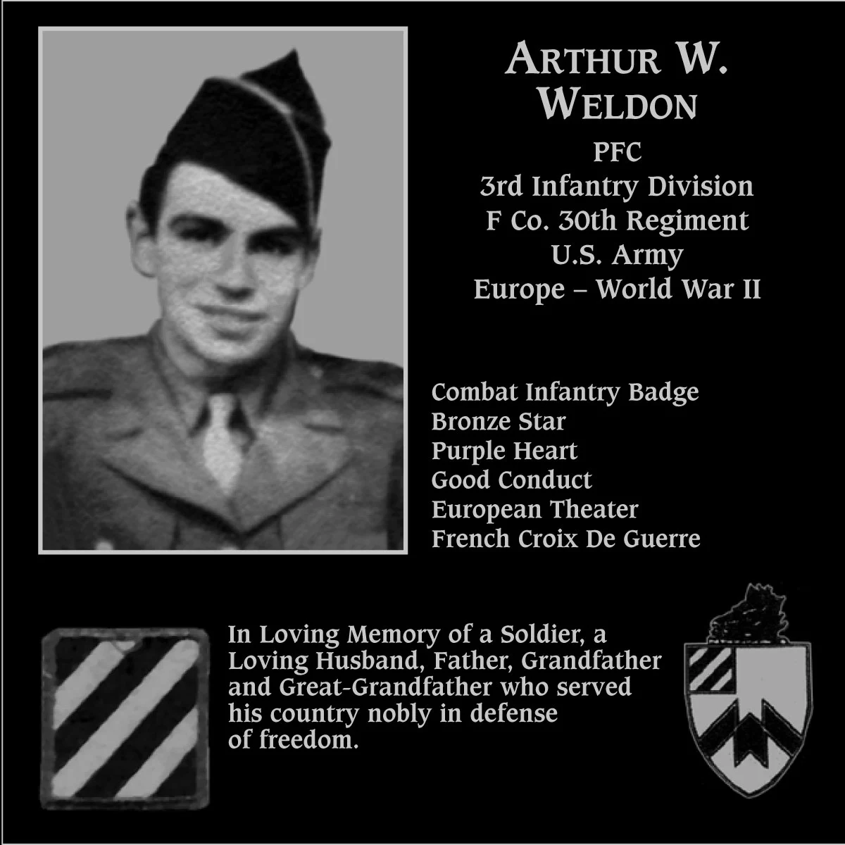 Private First Class Arthur W Weldon | Mt. Soledad Virtual Plaque