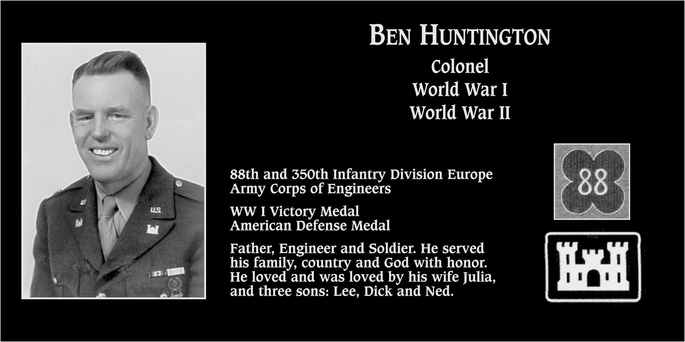 Colonel Ben Huntington | Mt. Soledad Virtual Plaque