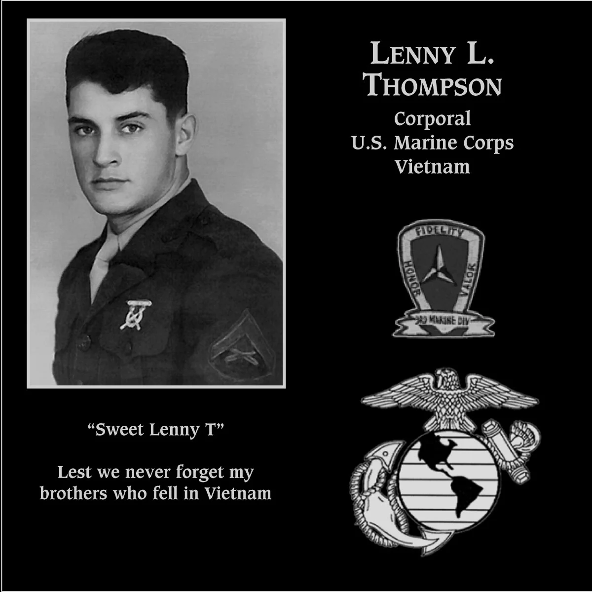 Corporal Lenny L Thompson | Mt. Soledad Virtual Plaque
