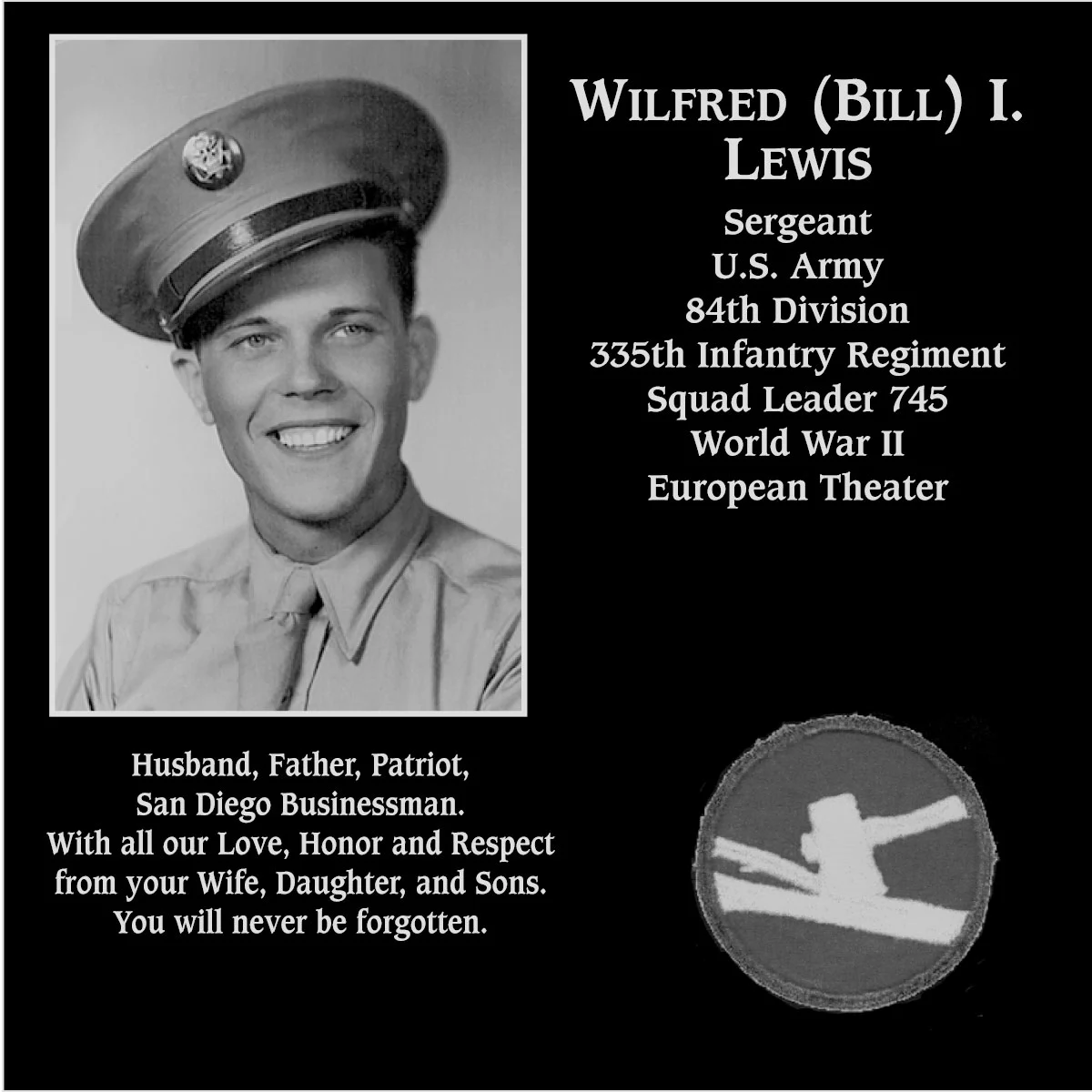 Sergeant Wilfred I Lewis | Mt. Soledad Virtual Plaque