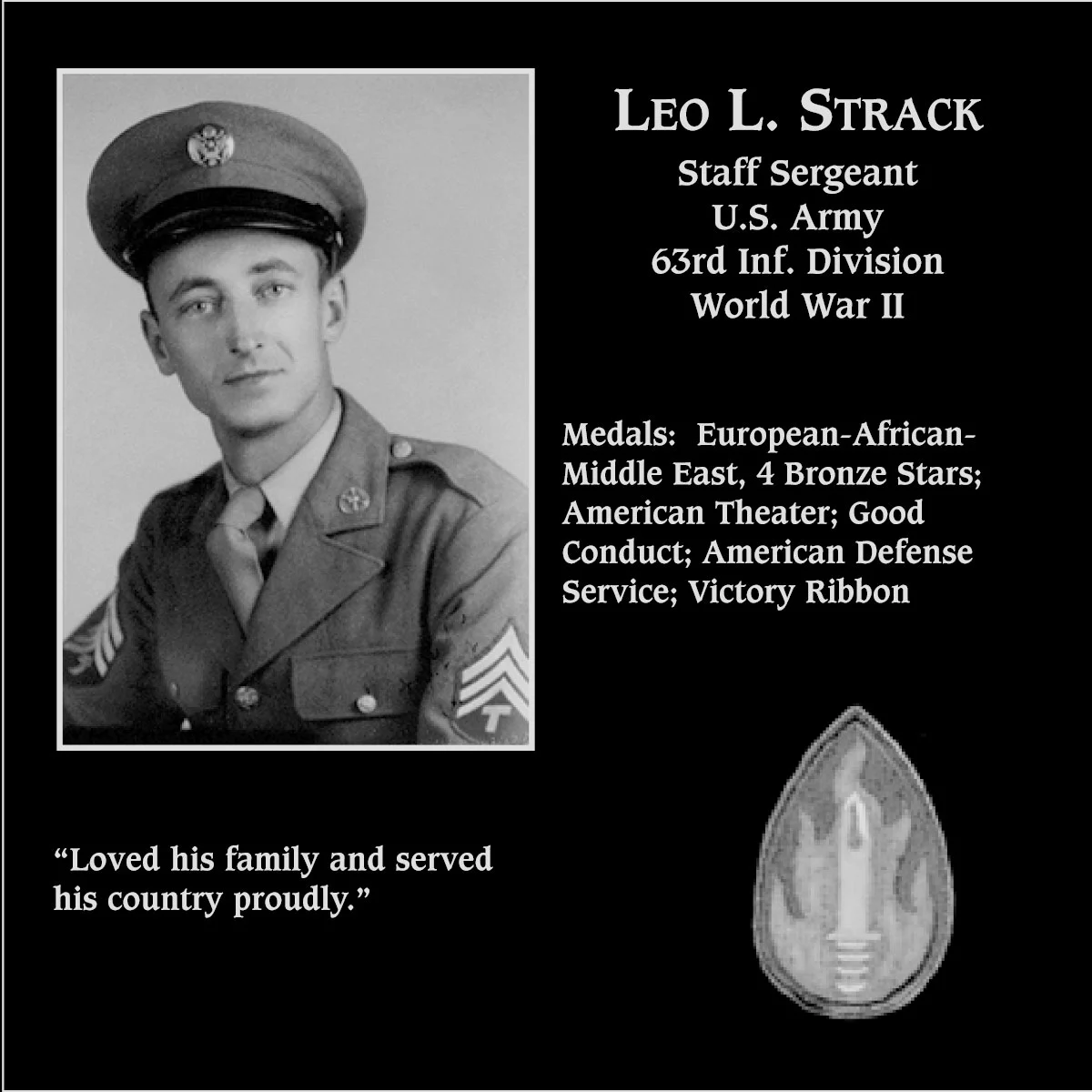 Staff Sergeant Leo L Strack | Mt. Soledad Virtual Plaque