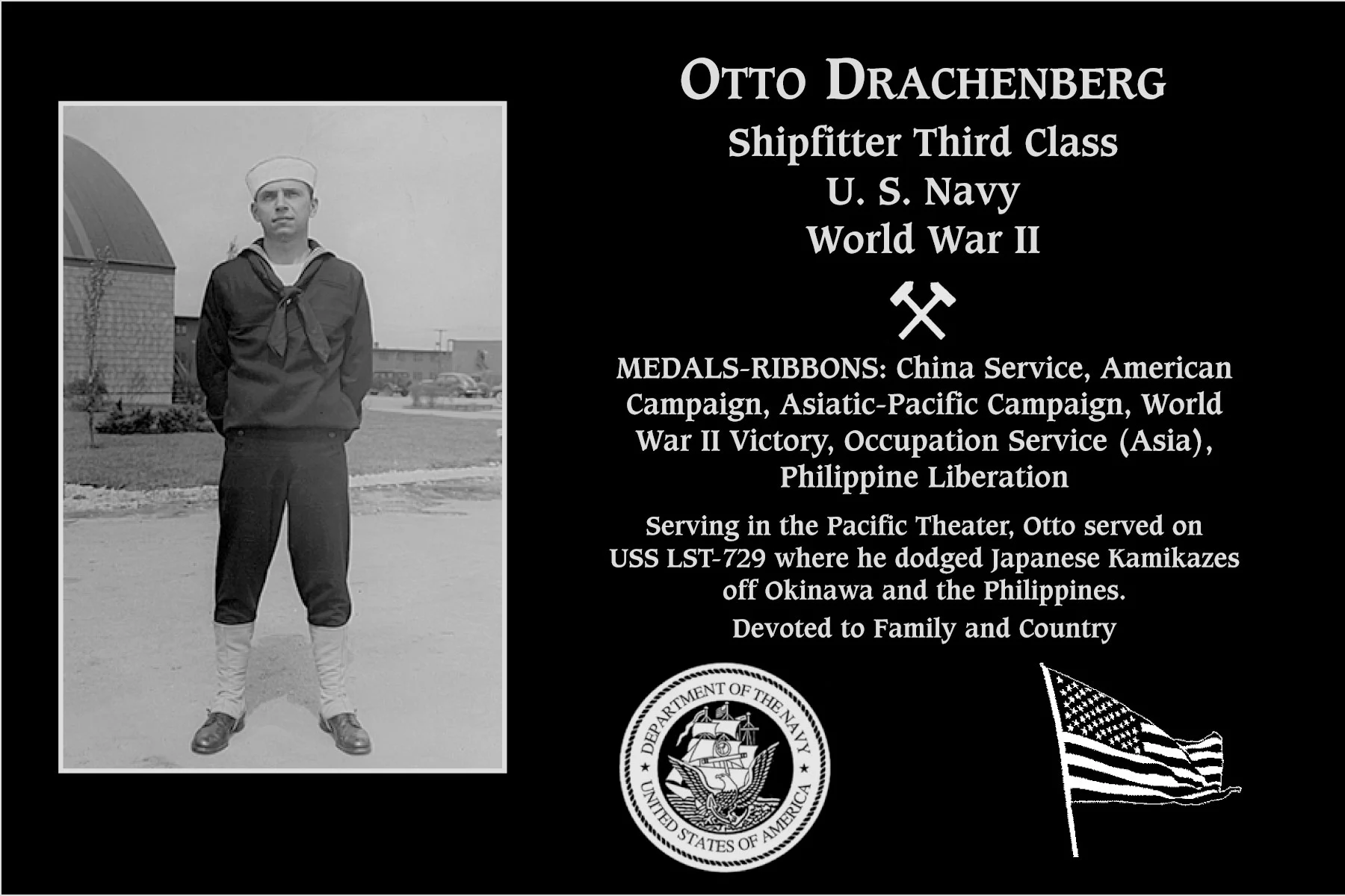 Petty Officer Third Class Otto Drachenberg | Mt. Soledad Virtual Plaque