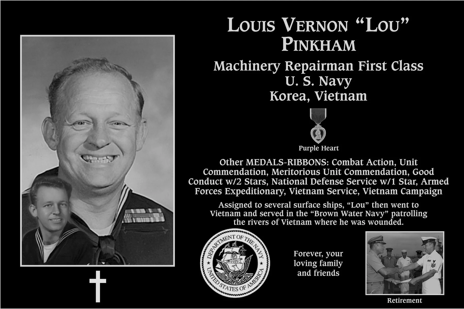 Petty Officer First Class Louis Vernon Pinkham | Mt. Soledad Virtual Plaque