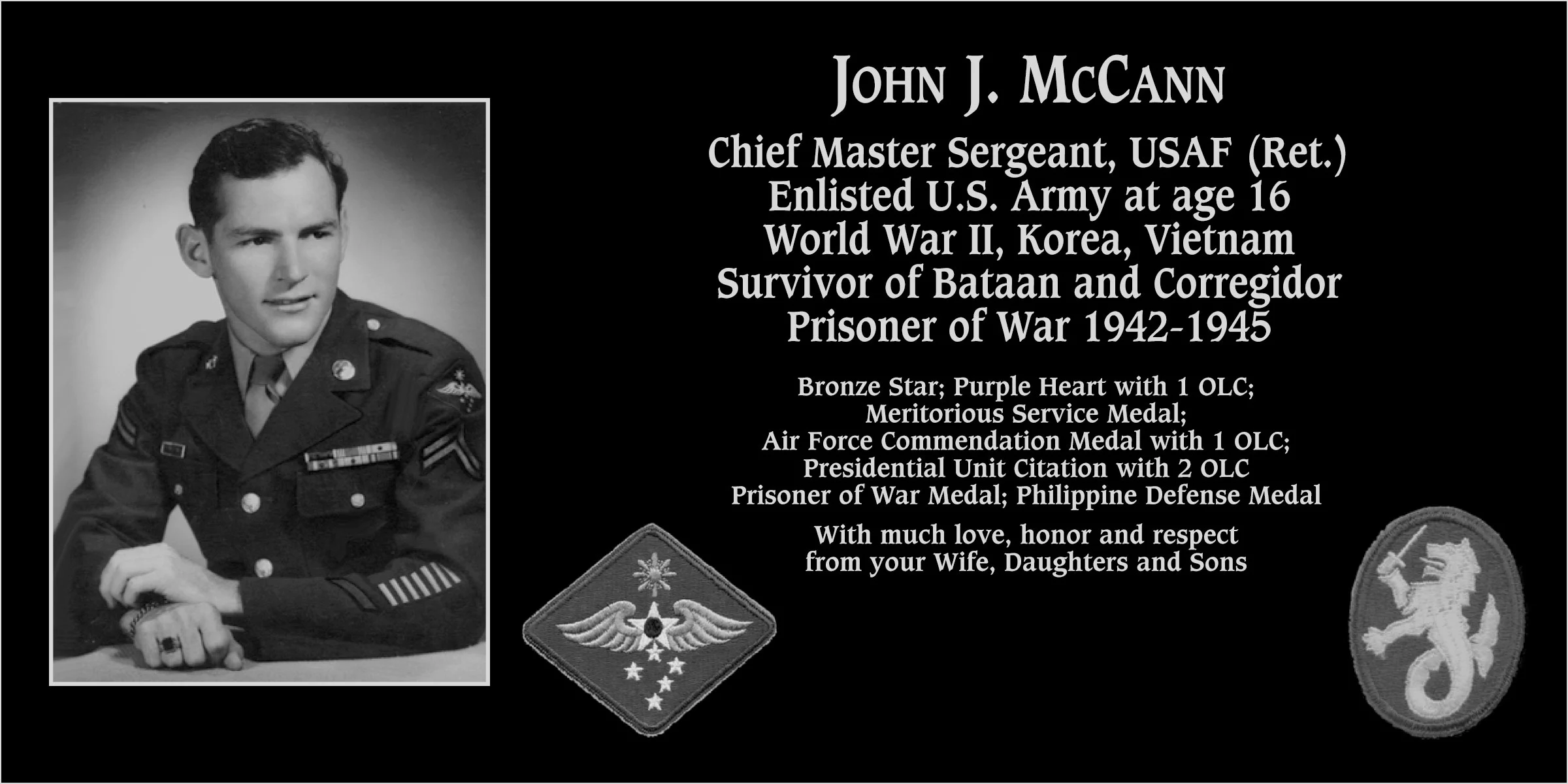 Chief Master Sergeant of the Air Force John J McCann | Mt. Soledad ...