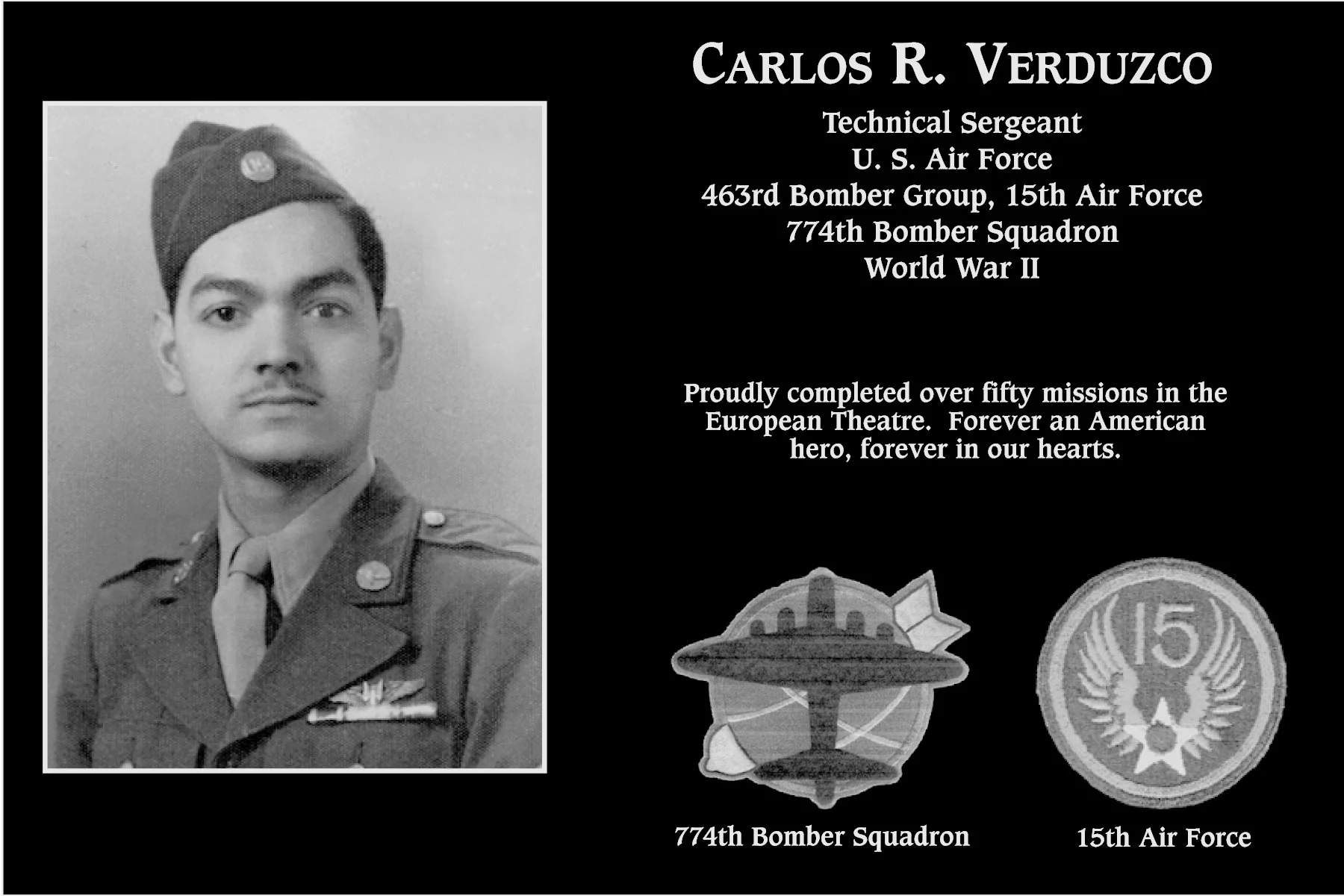 Technical Sergeant Carlos R Verduzco | Mt. Soledad Virtual Plaque