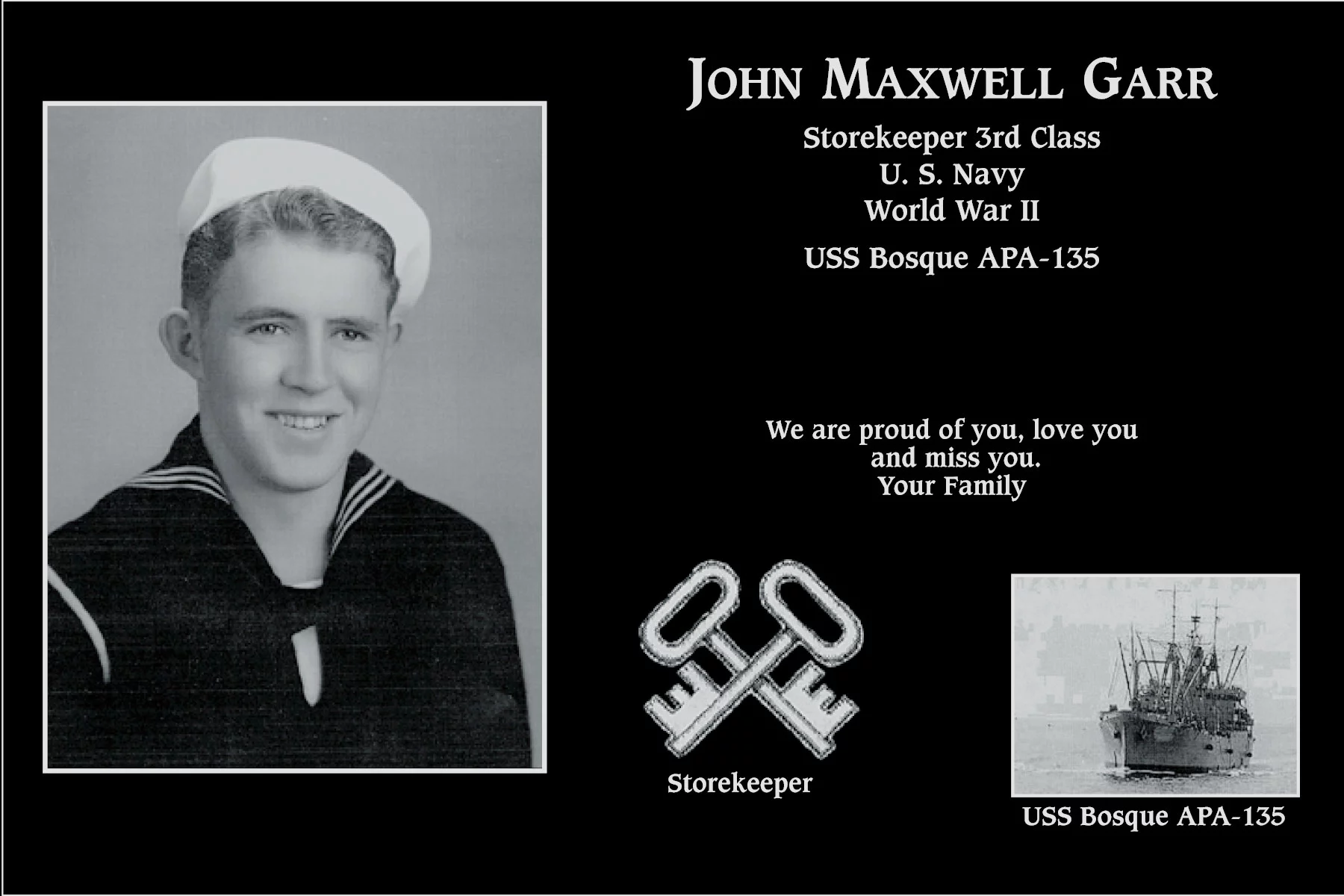 Petty Officer Third Class John Maxwell Garr | Mt. Soledad Virtual Plaque