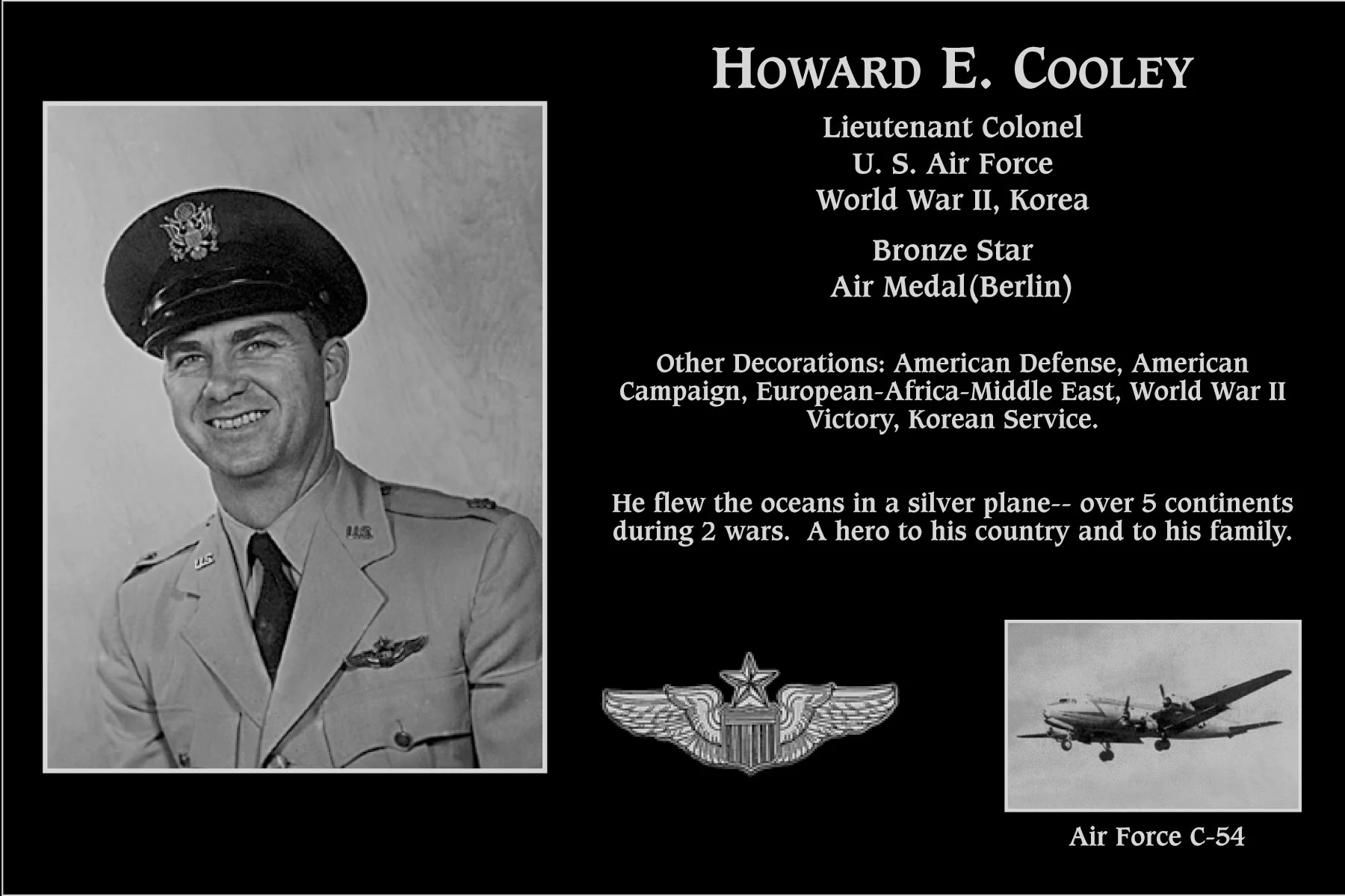 Lieutenant Colonel Howard E Cooley | Mt. Soledad Virtual Plaque