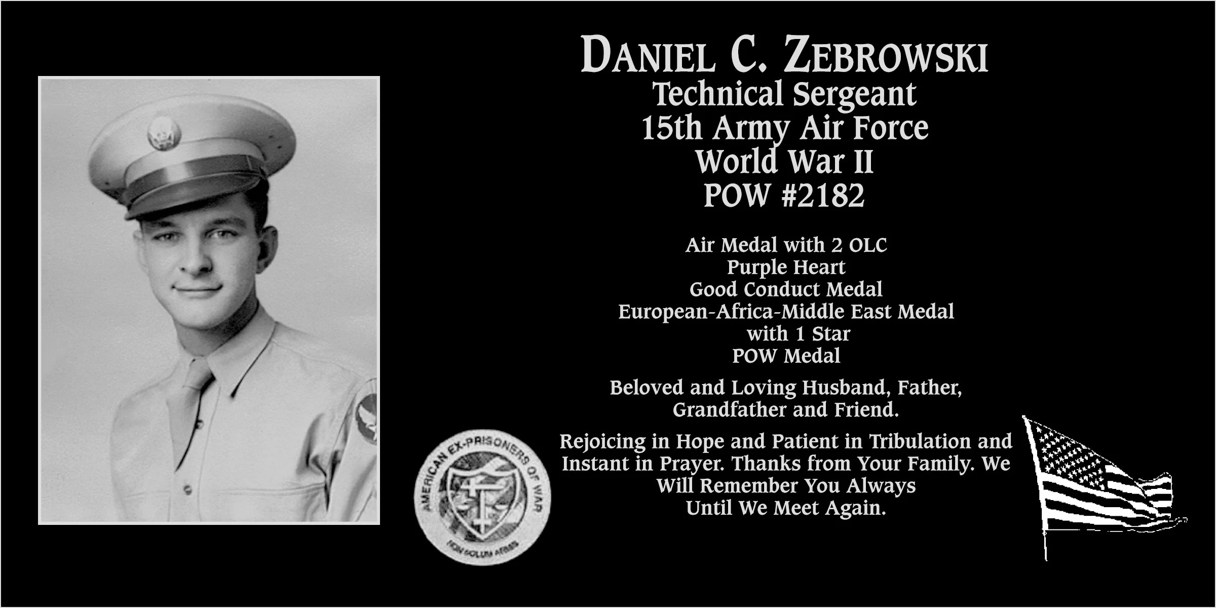 Technical Sergeant Daniel C Zebrowski | Mt. Soledad Virtual Plaque