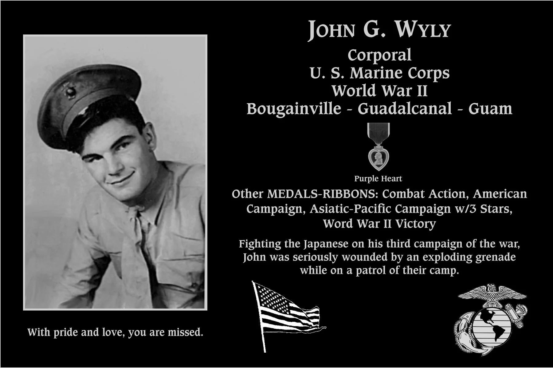 Corporal John G Wyly | Mt. Soledad Virtual Plaque