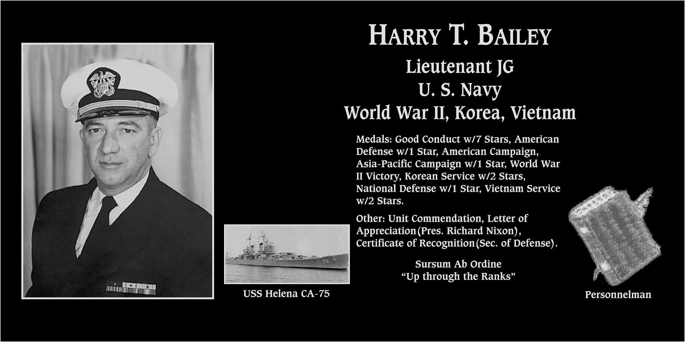 Lieutenant, Junior Grade Harry T Bailey | Mt. Soledad Virtual Plaque