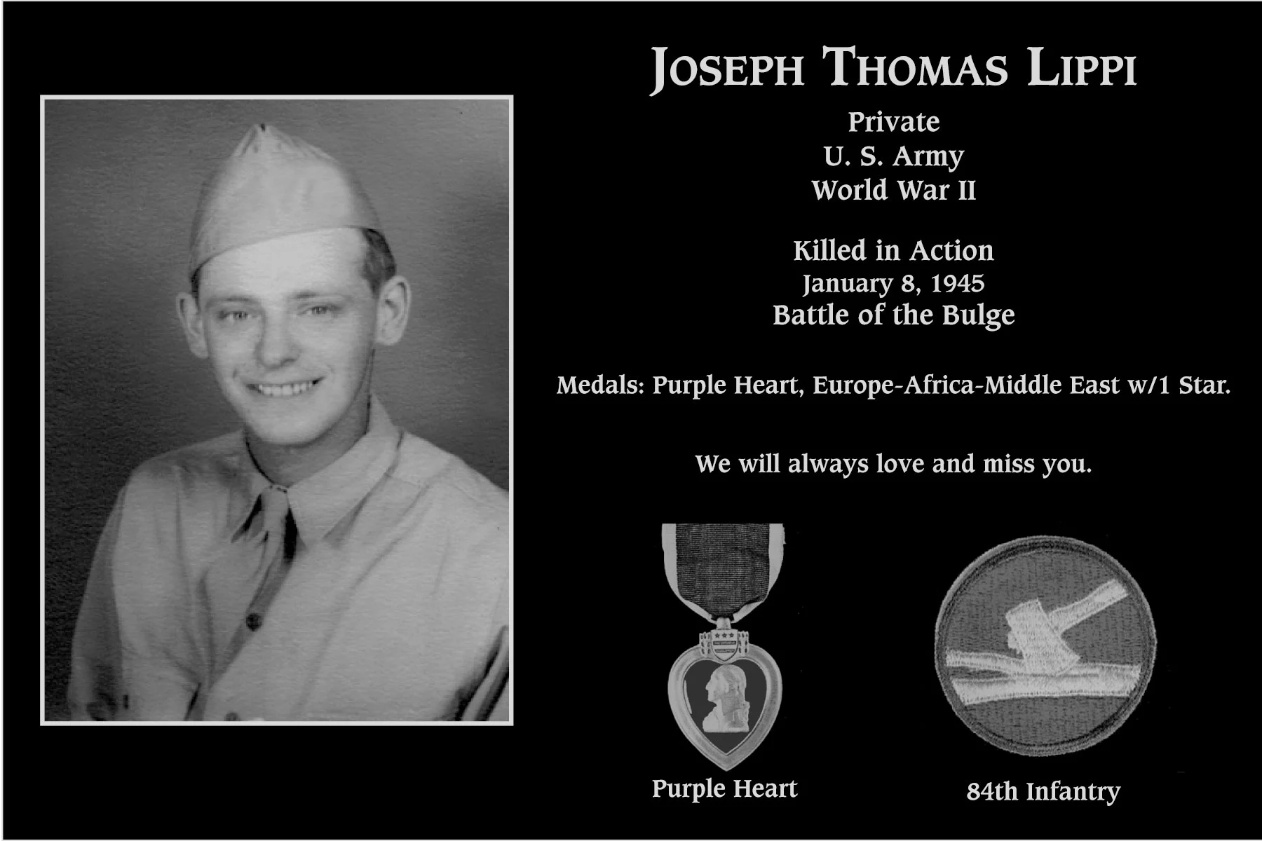 Private Joseph Thomas Lippi | Mt. Soledad Virtual Plaque