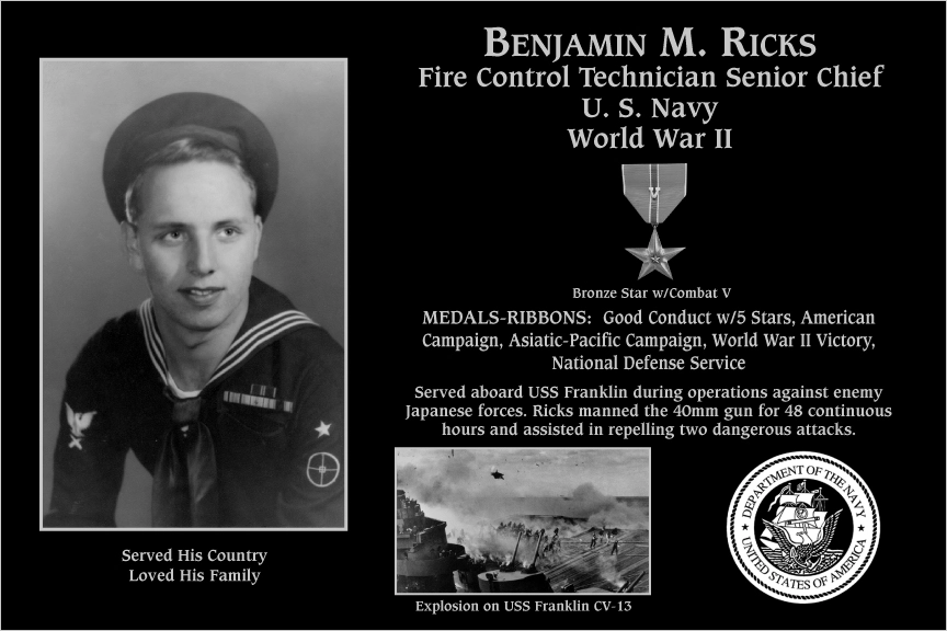 Senior Chief Petty Officer Benjamin M Ricks | Mt. Soledad Virtual Plaque