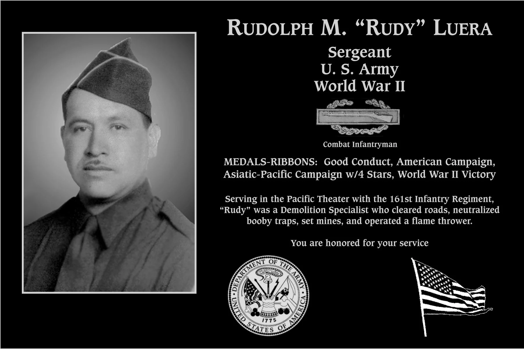 Sergeant Rudolph M Luera | Mt. Soledad Virtual Plaque