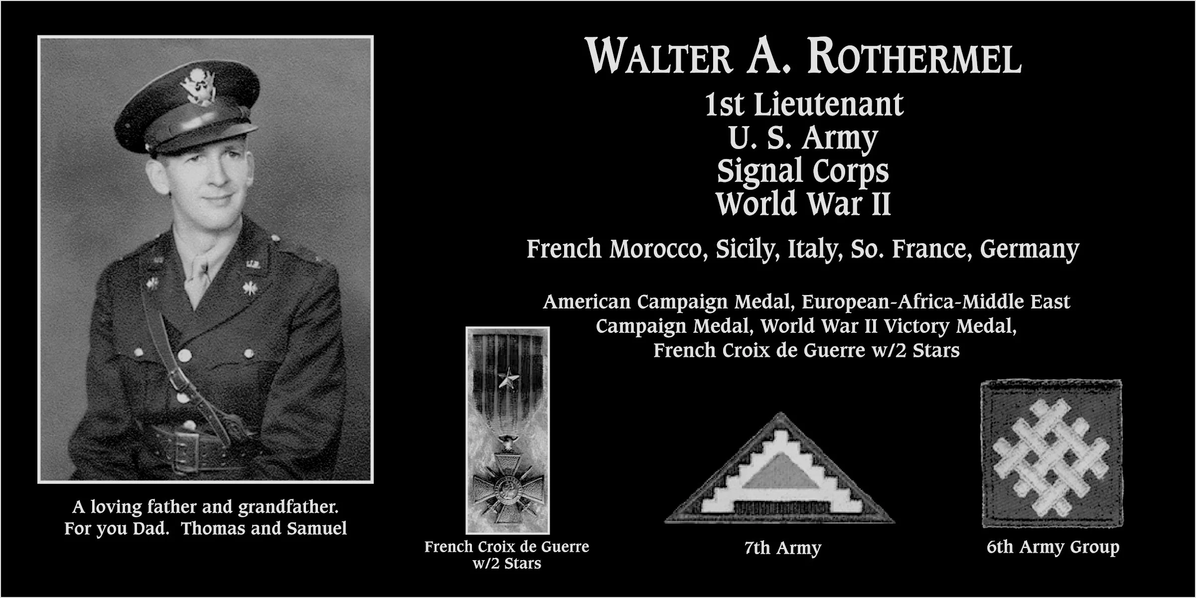 First Lieutenant Walter A Rothermel | Mt. Soledad Virtual Plaque