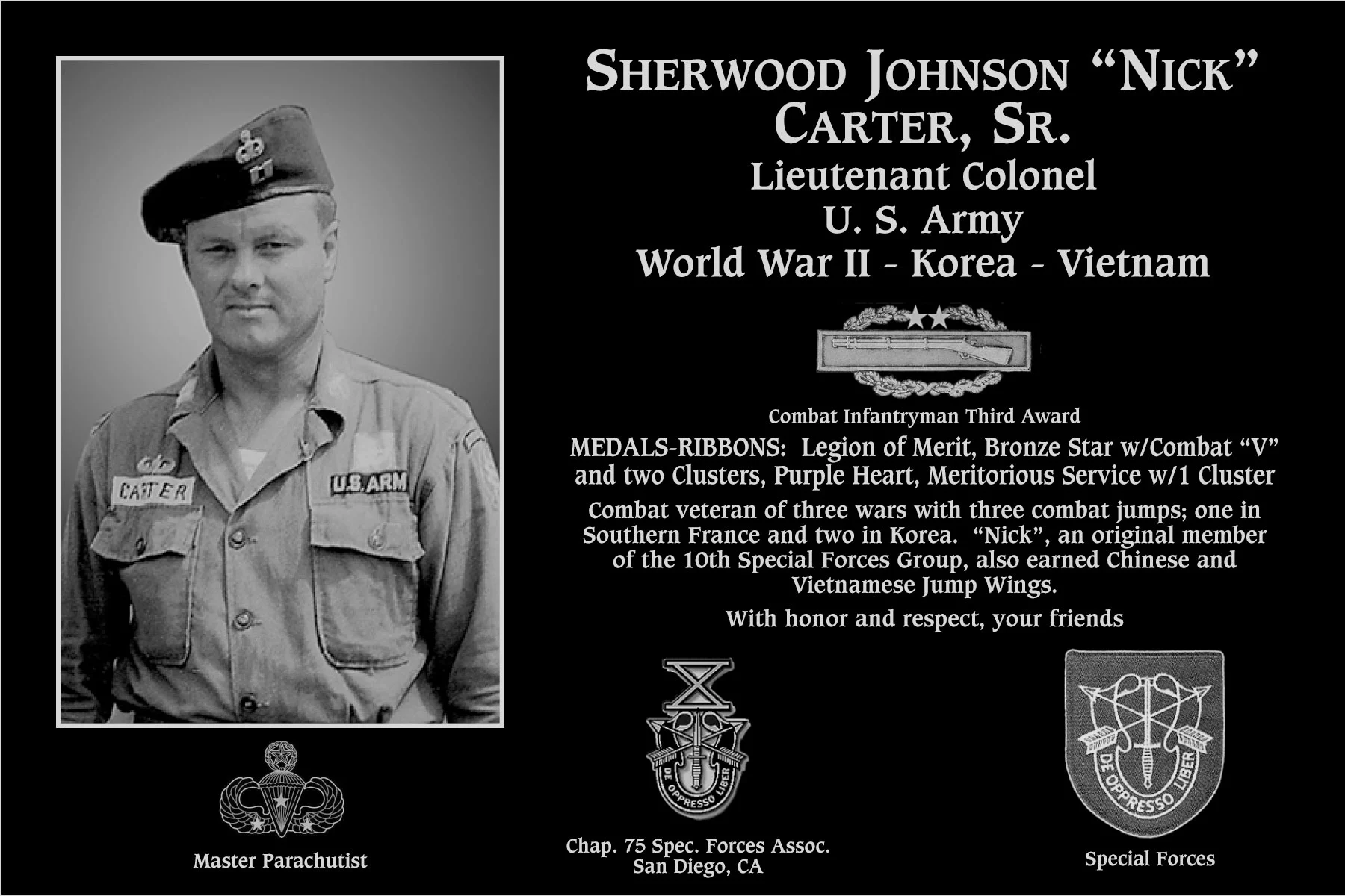 Lieutenant Colonel Sherwood Johnson "Nick" Carter, Sr. | Mt. Soledad ...