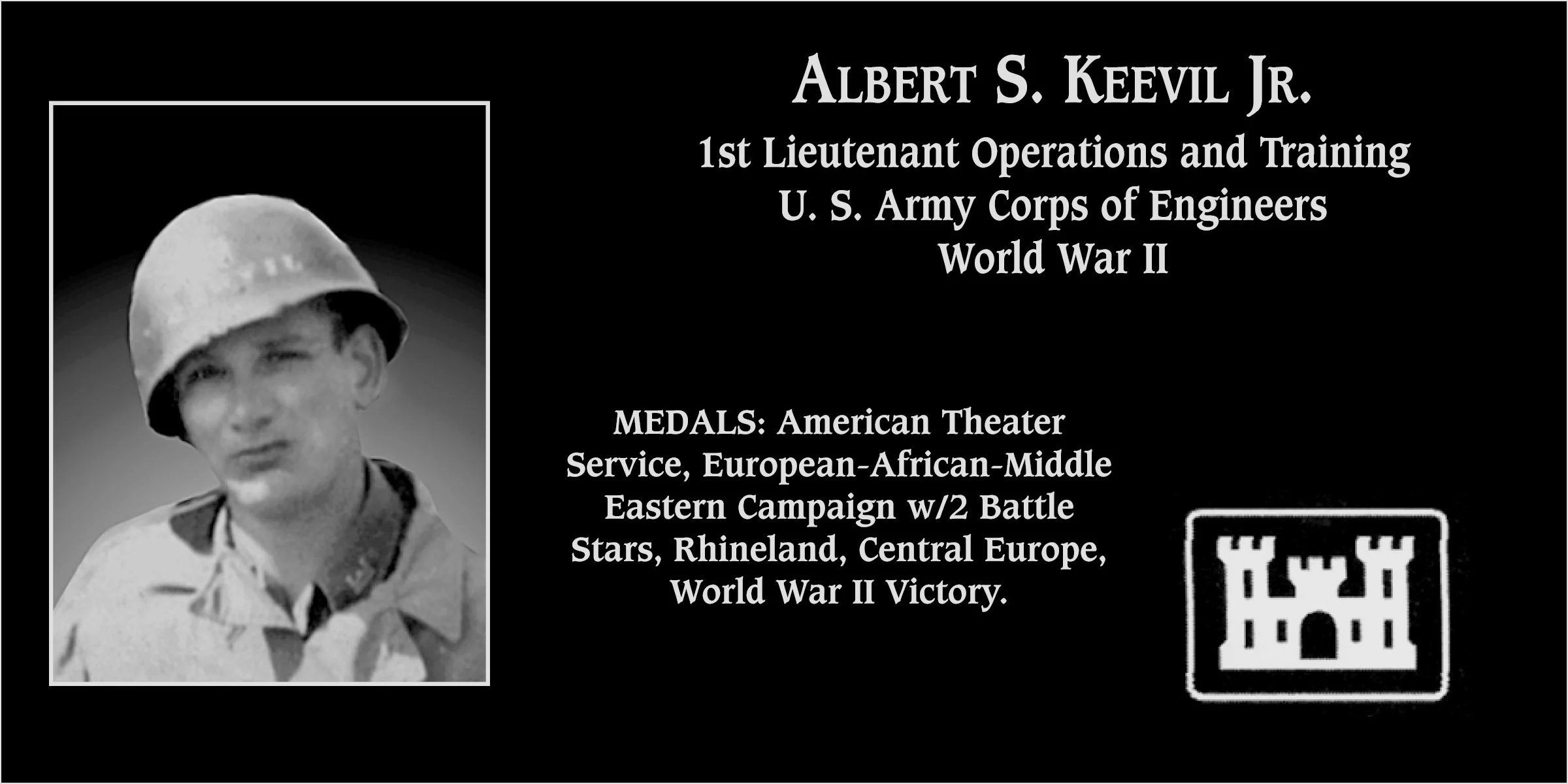 First Lieutenant Albert S. Keevil Jr. | Mt. Soledad Virtual Plaque