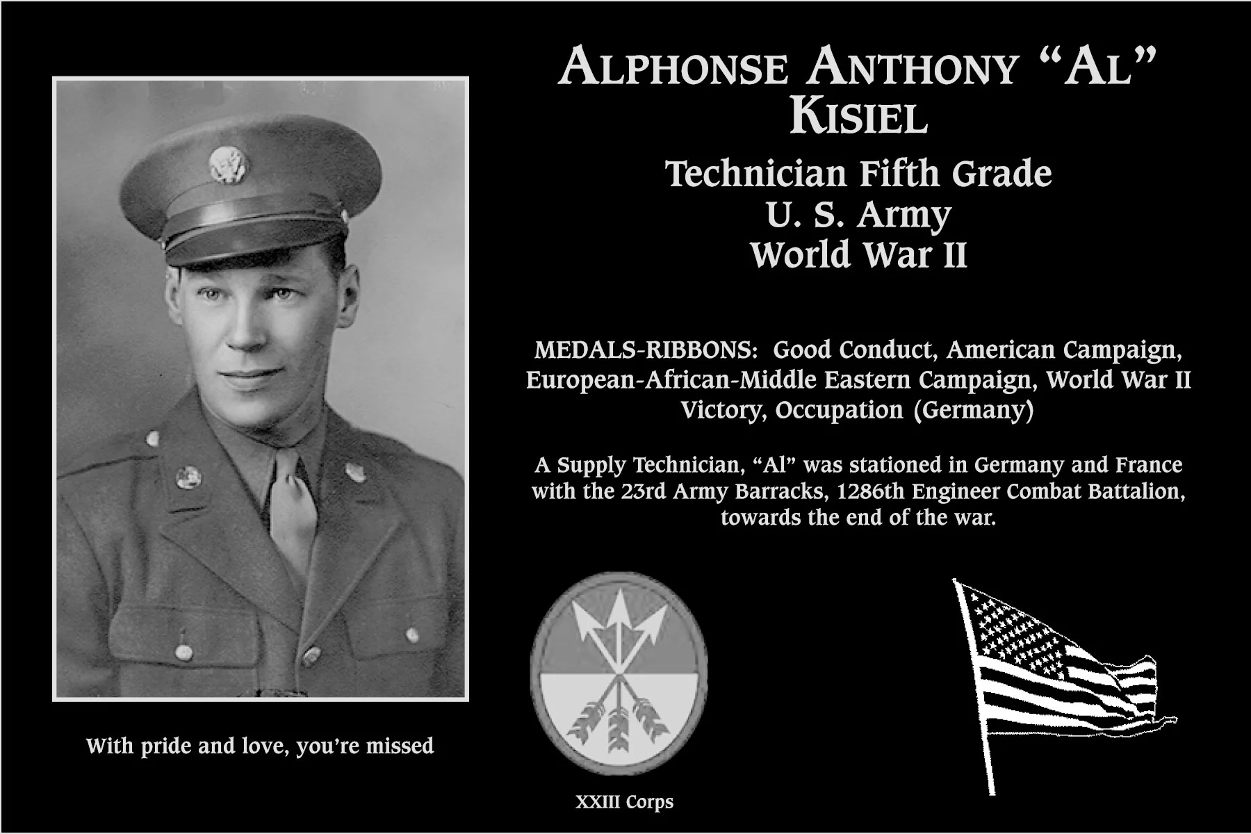 Corporal Alphonse Anthony Kisiel | Mt. Soledad Virtual Plaque