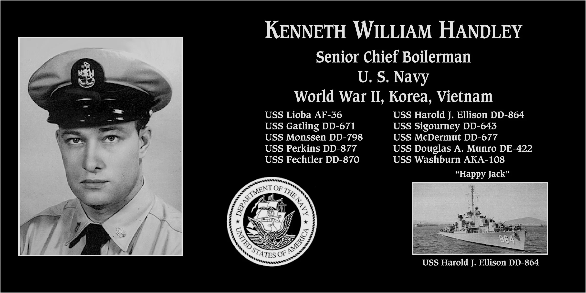 Senior Chief Petty Officer Kenneth William Handley | Mt. Soledad ...
