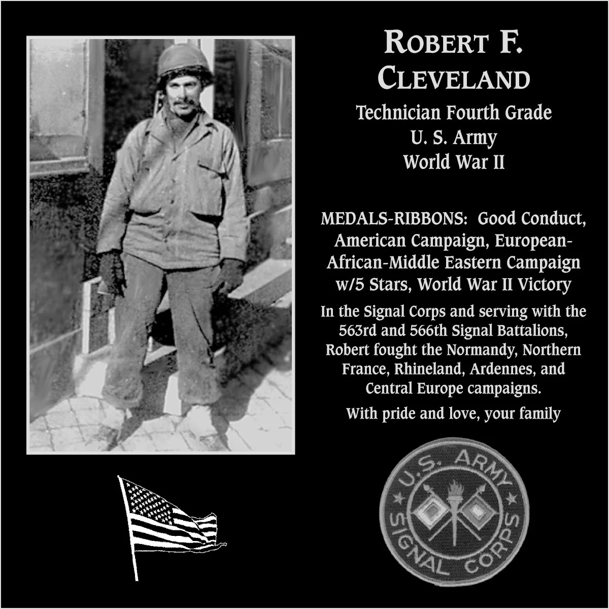 Corporal Robert F Cleveland | Mt. Soledad Virtual Plaque