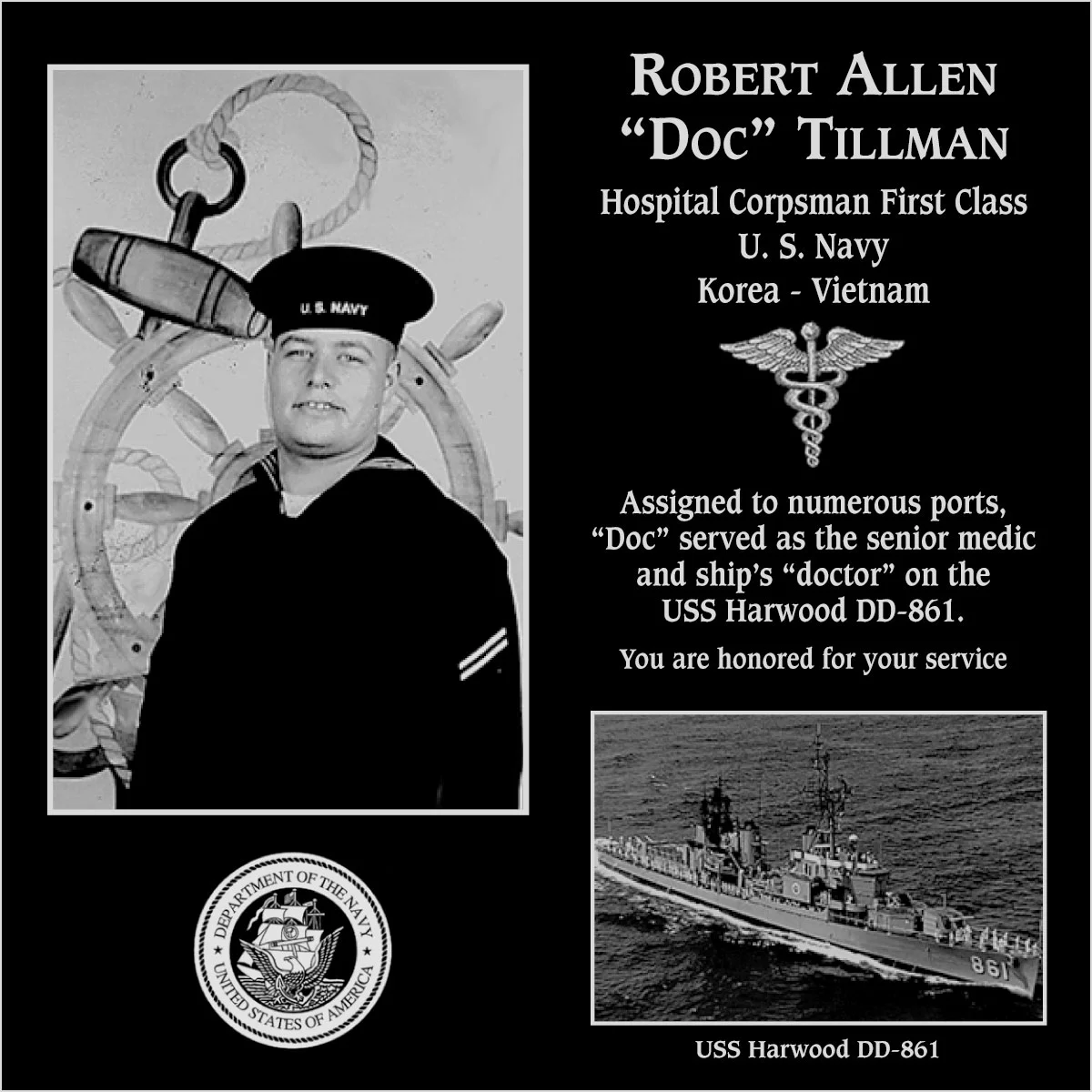 Petty Officer First Class Robert Allen Tillman | Mt. Soledad Virtual Plaque