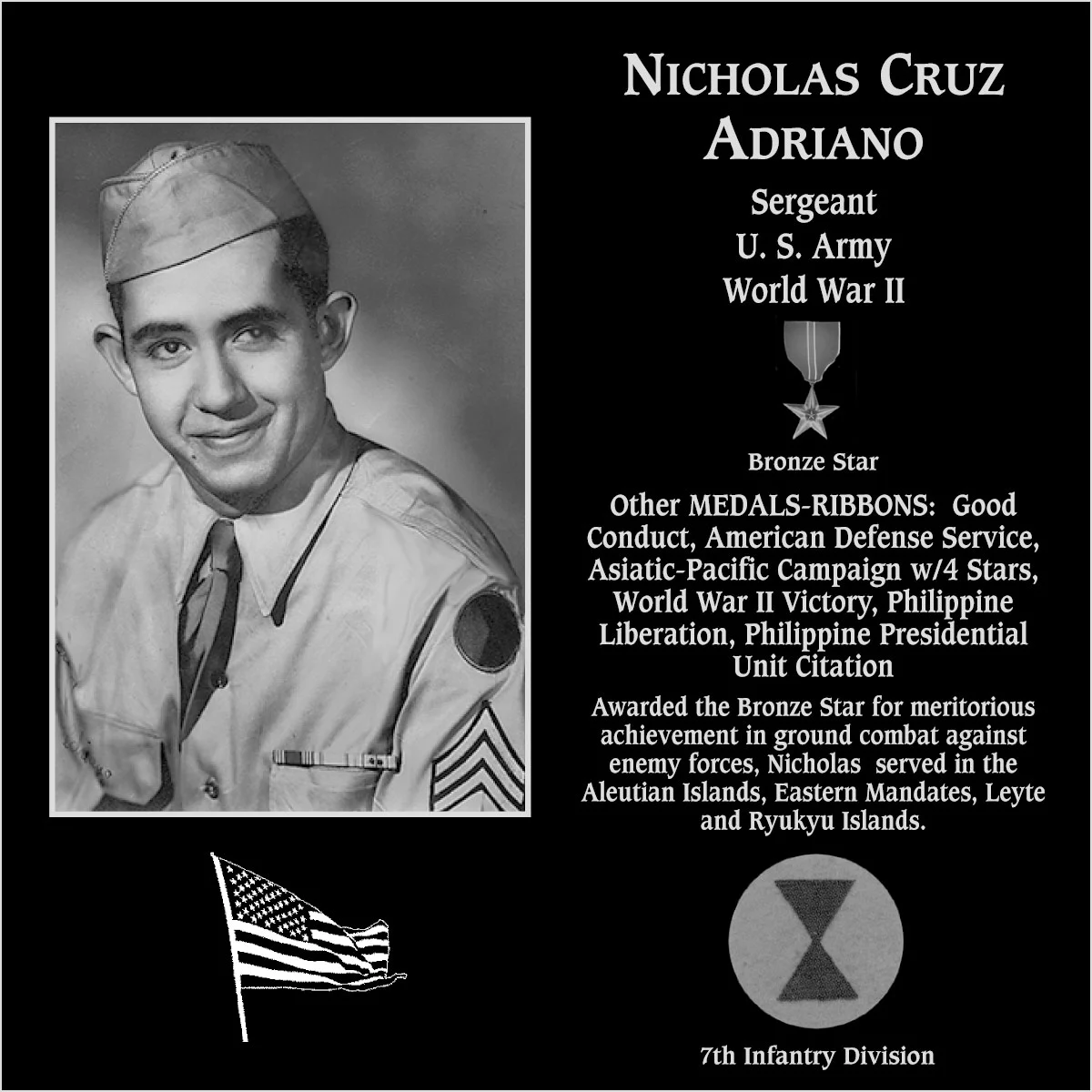 Sergeant Nicholas Cruz Adriano | Mt. Soledad Virtual Plaque