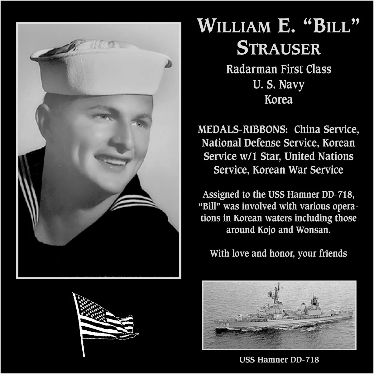 Petty Officer First Class William E Strauser | Mt. Soledad Virtual Plaque