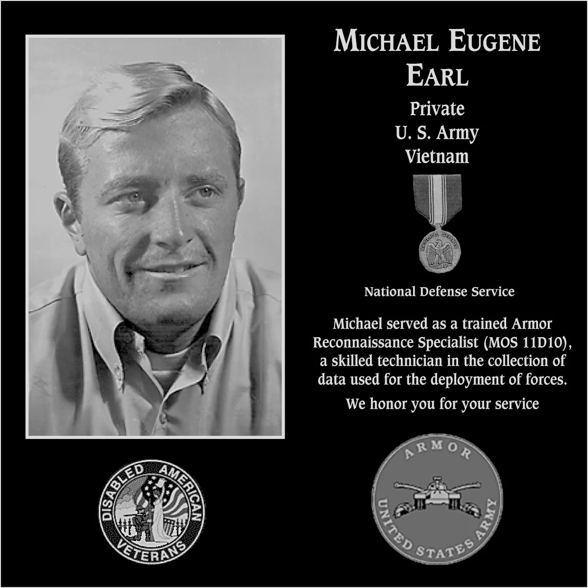 Private Michael Eugene Earl | Mt. Soledad Virtual Plaque