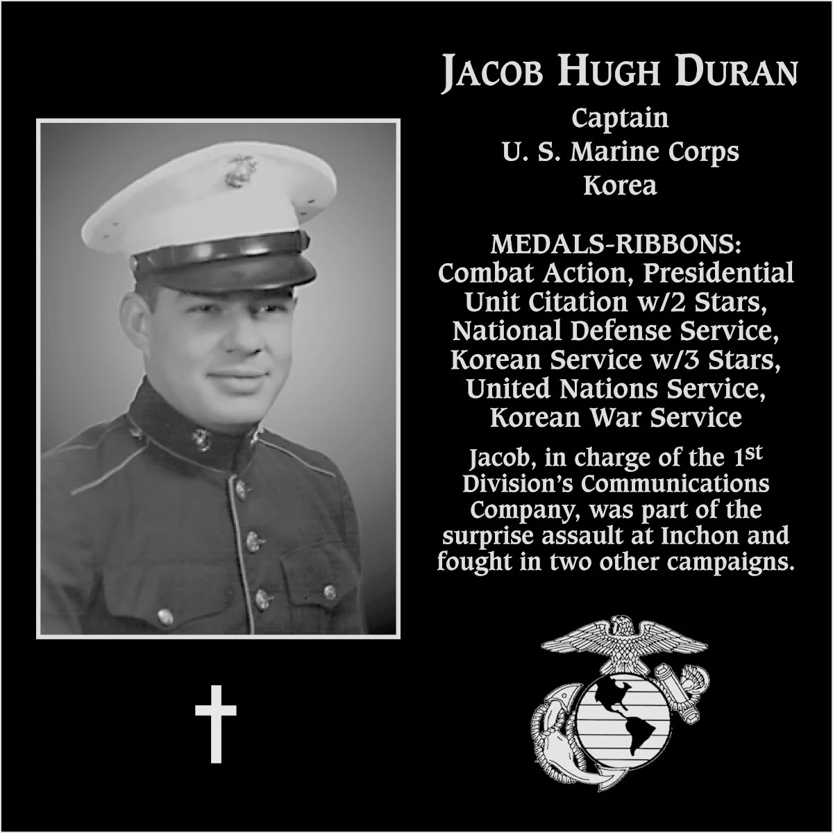 Captain Jacob Hugh Duran | Mt. Soledad Virtual Plaque