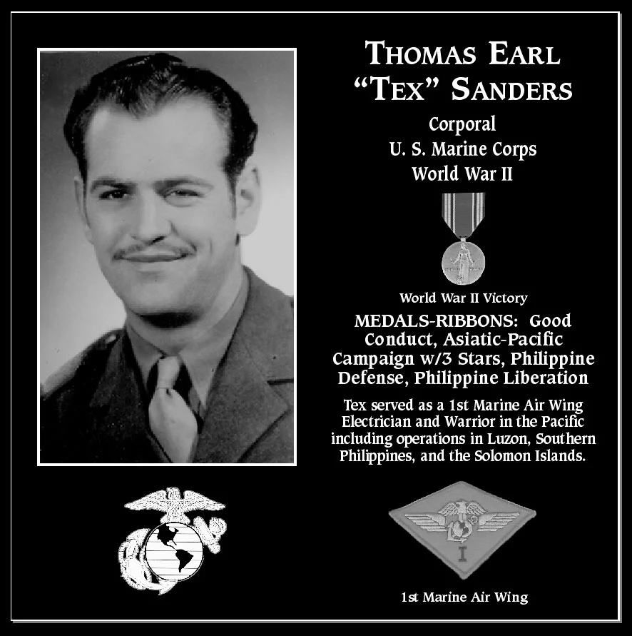 Corporal Thomas Earl "Tex" Sanders | Mt. Soledad Virtual Plaque