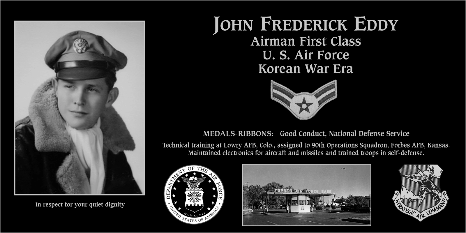 Airman First Class John Frederick Eddy | Mt. Soledad Virtual Plaque